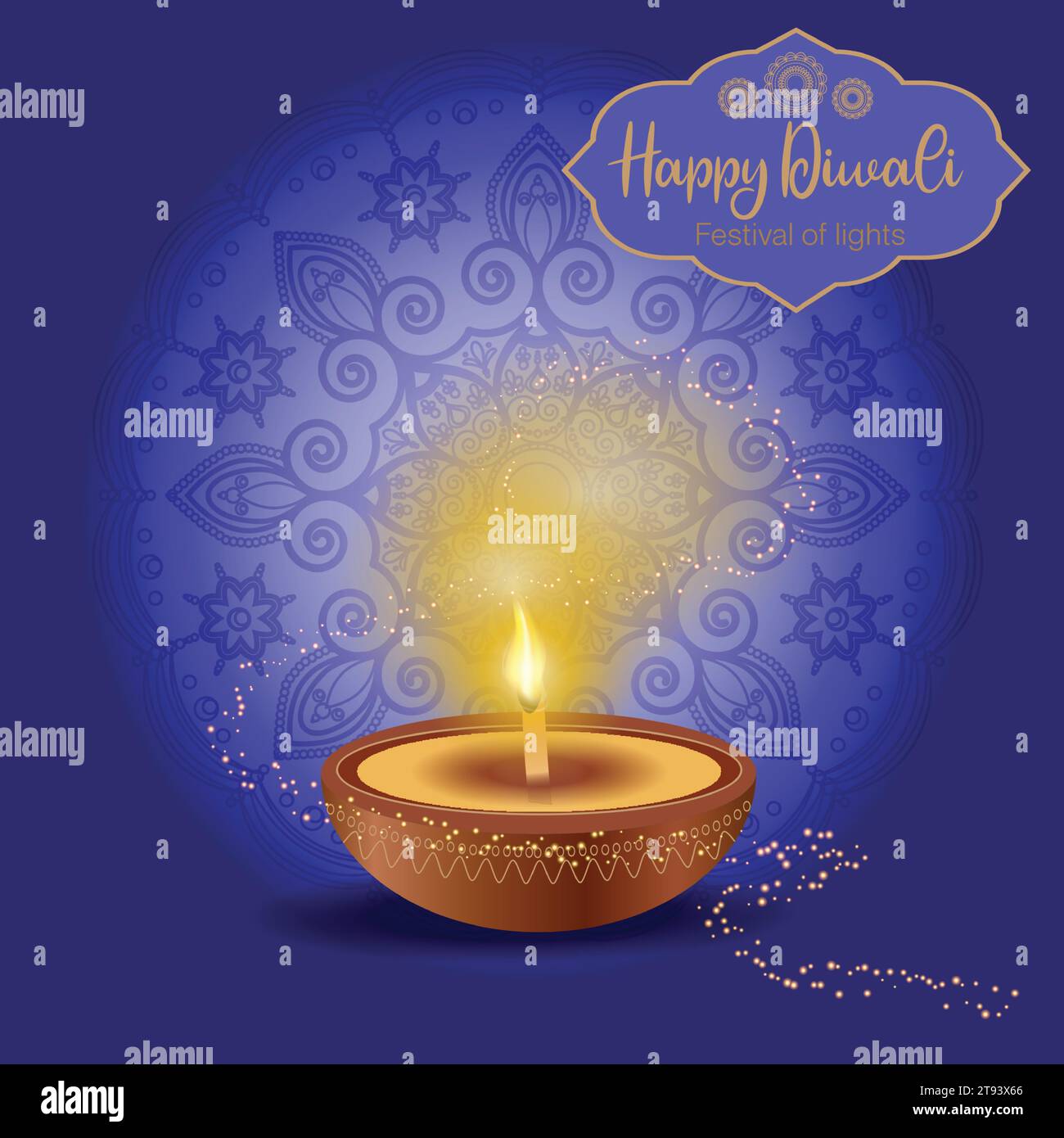 Happy Diwali ( Festival of lights) vector illustration with mandala ...