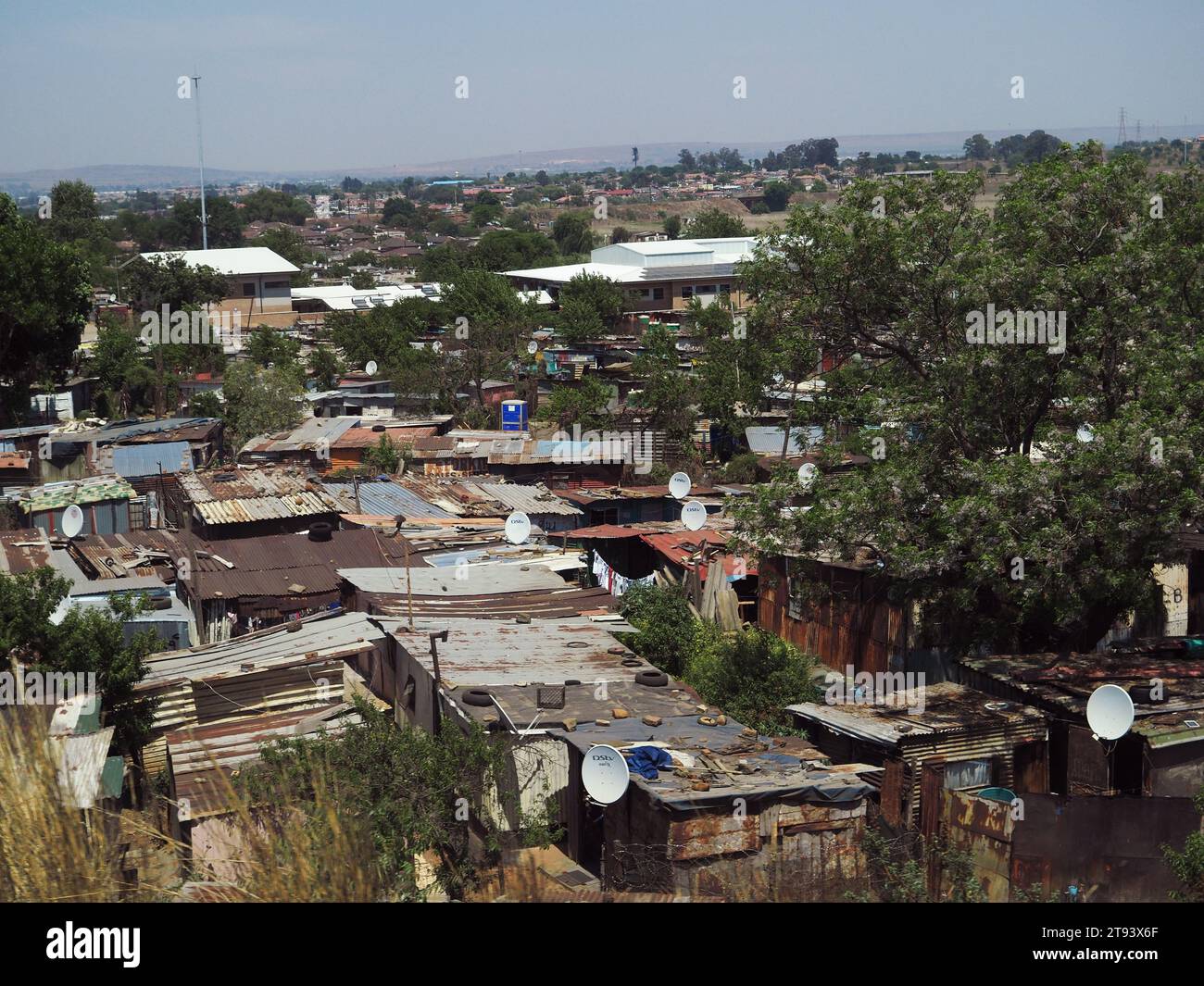 Slum area in Soweto township, Gauteng province, South Africa, with many ...