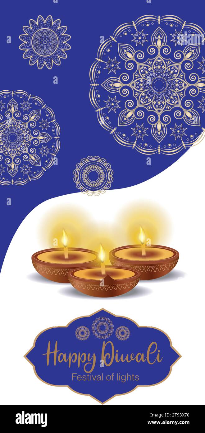Happy Diwali ( Festival of lights) vector illustration with mandala ...