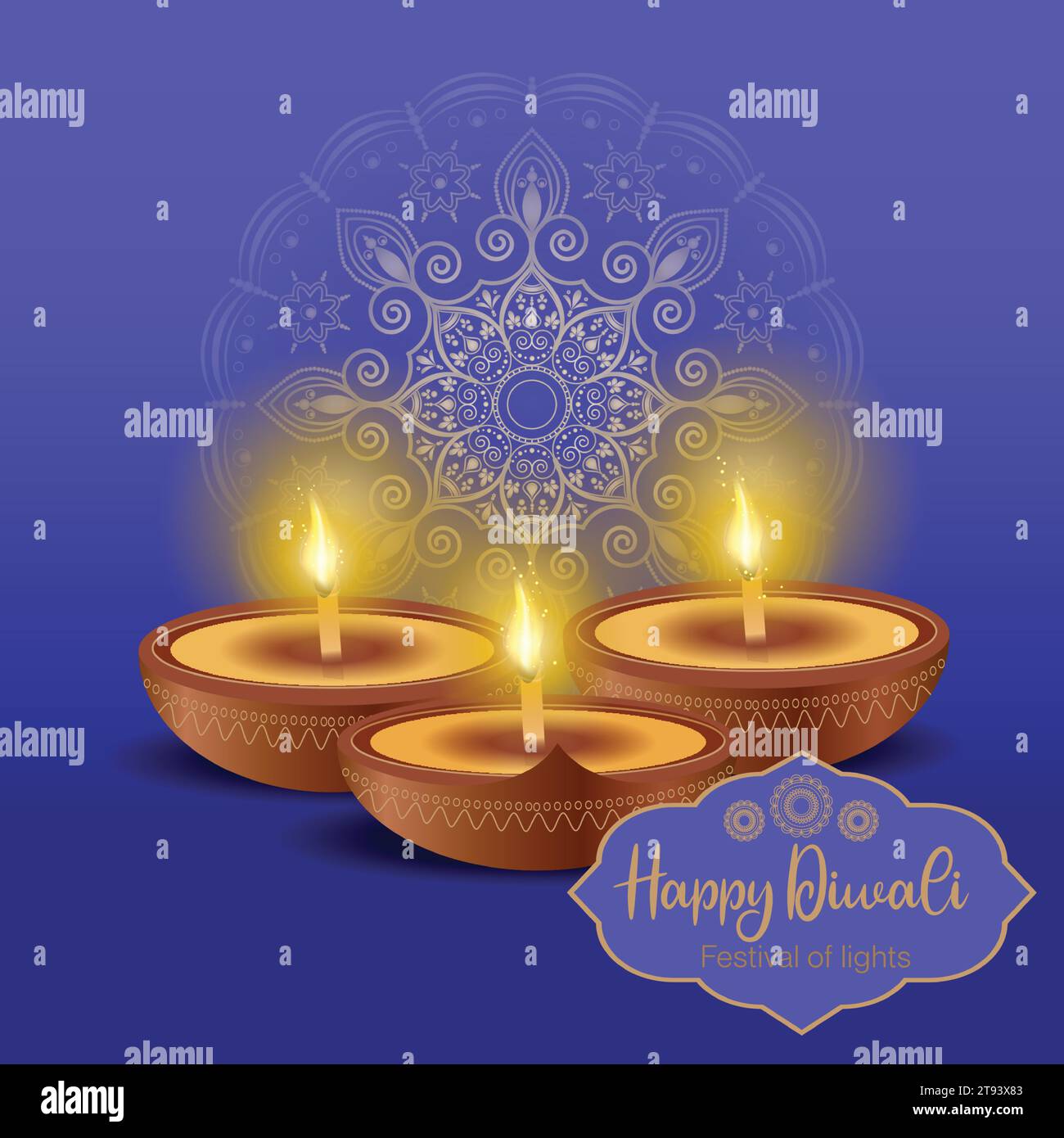 Happy Diwali ( Festival of lights) vector illustration with mandala ...