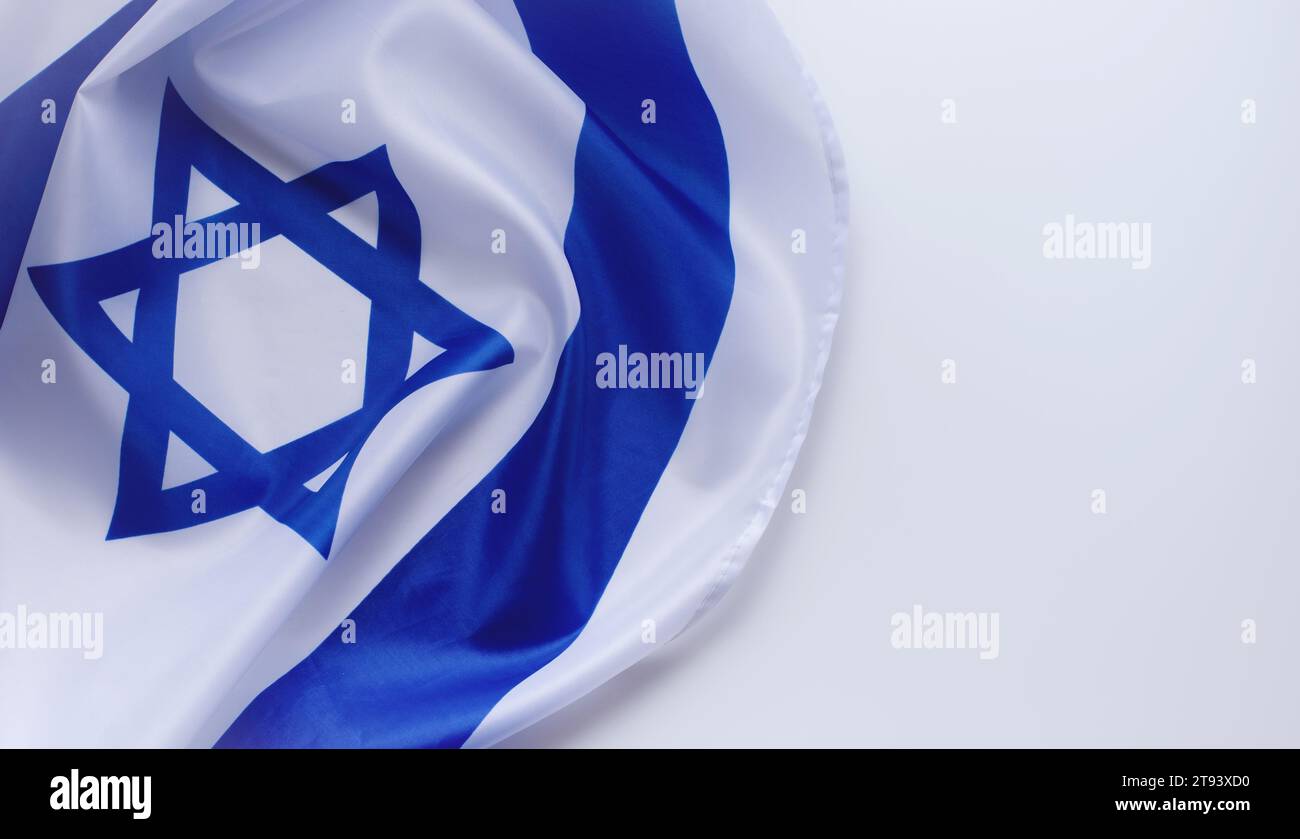 Banner with Official flag of Israel on a white background and empty ...