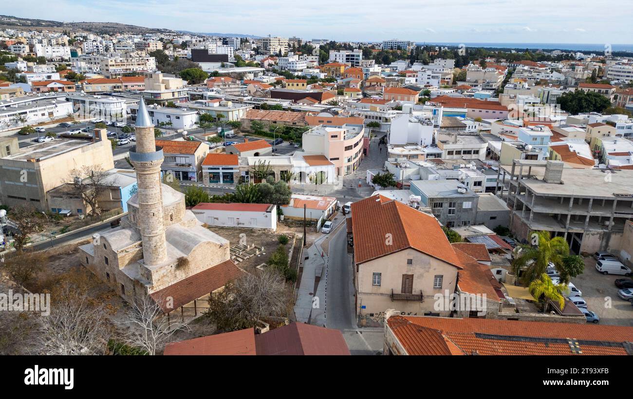 Aerial view of Camii-Kebir Mosque and Mouttalos area in Paphos old town ...
