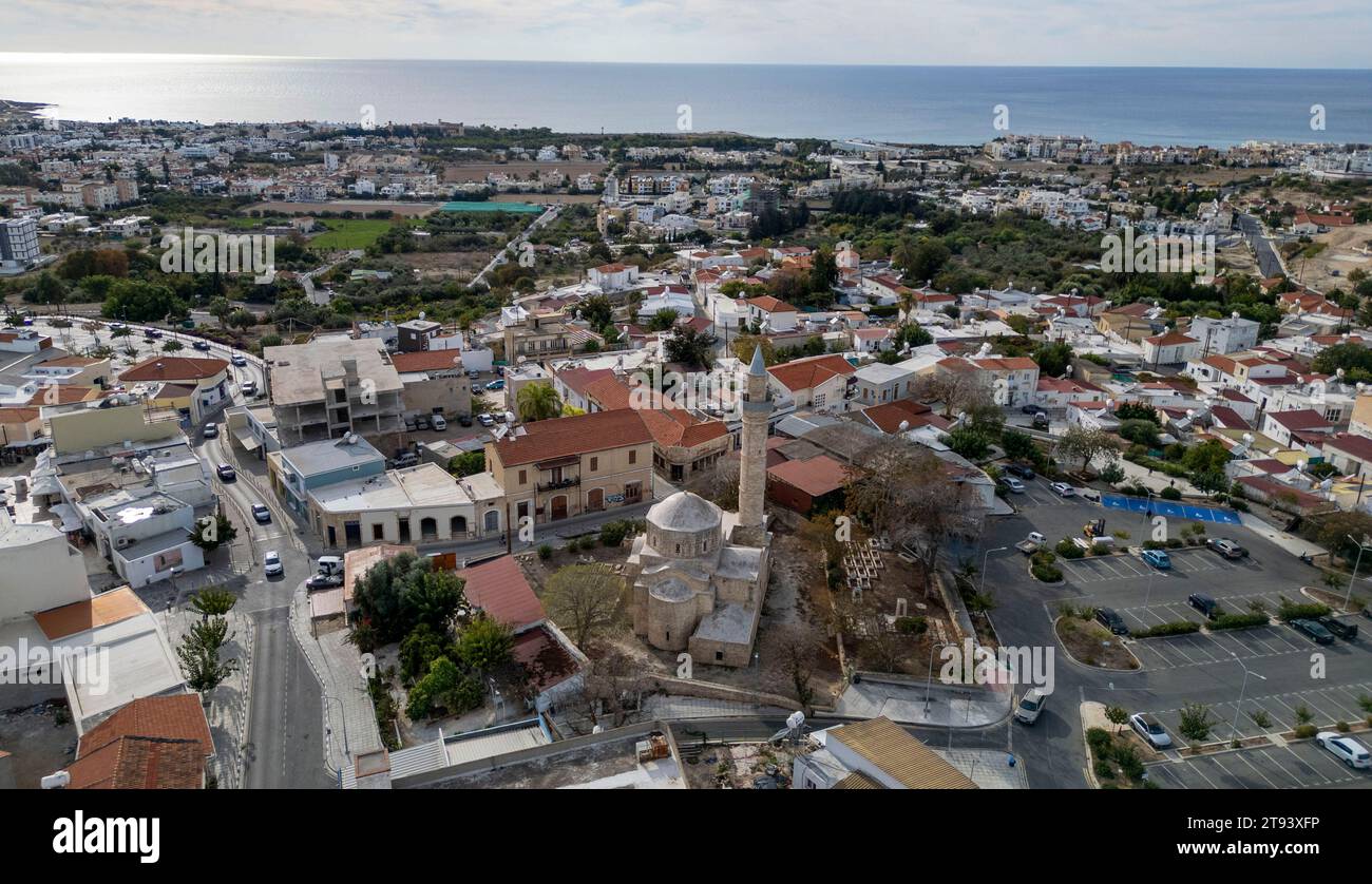 Aerial view of Camii-Kebir Mosque and Mouttalos area in Paphos old town ...