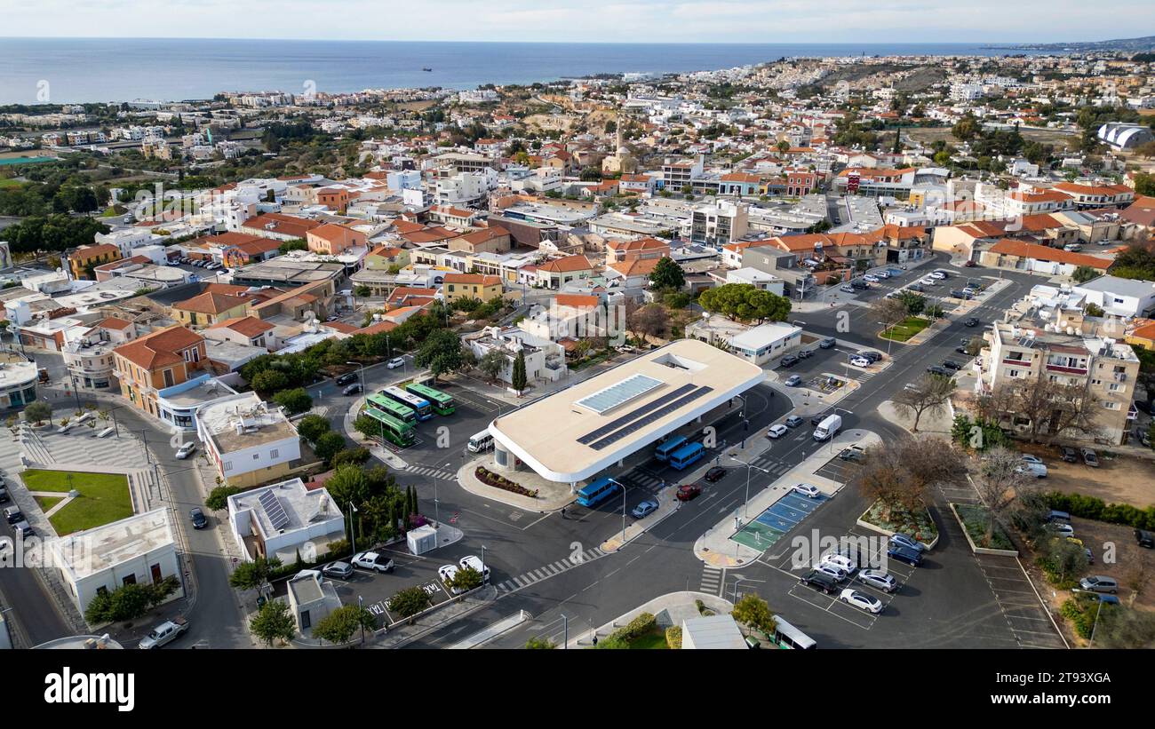 Aerial view of the new Karavella Bus Station, paphos Old town centre ...