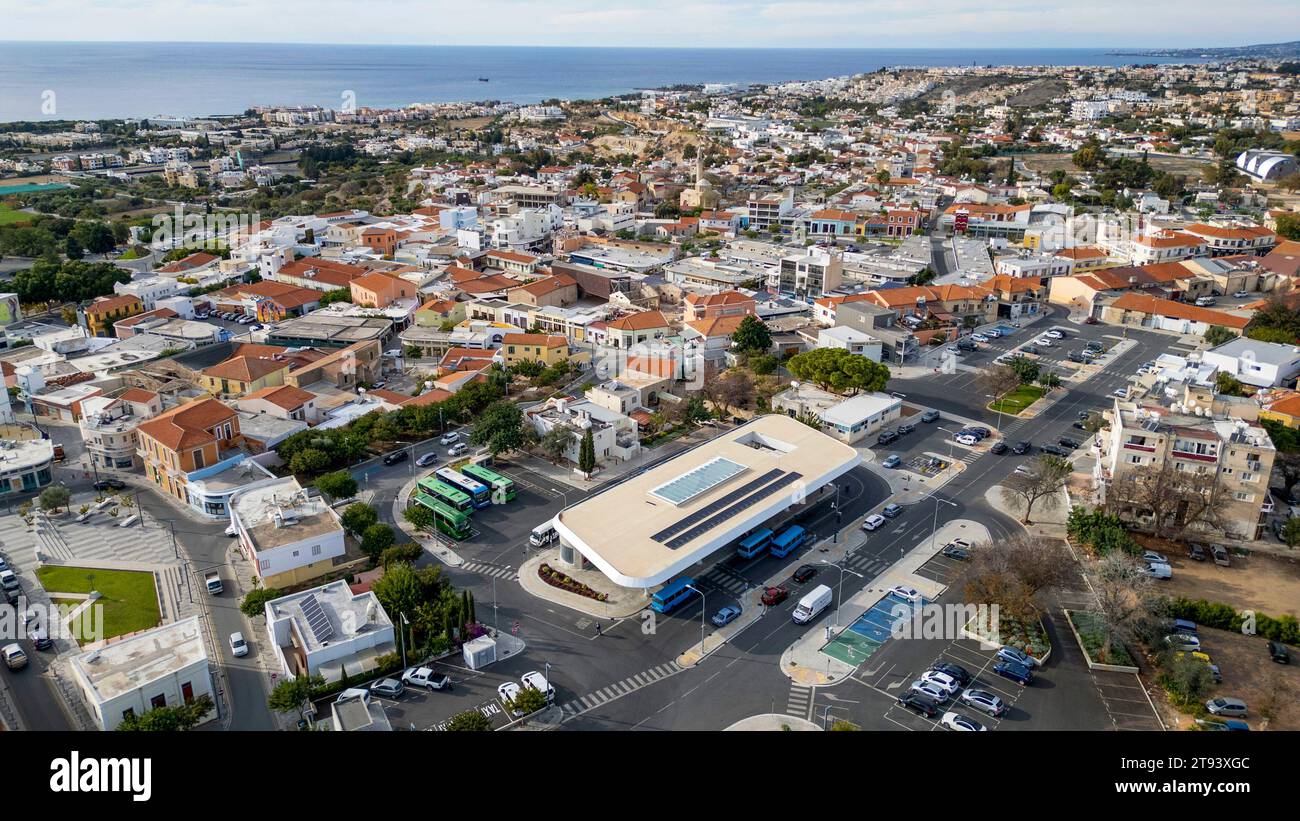 Aerial view of the new Karavella Bus Station, paphos Old town centre ...