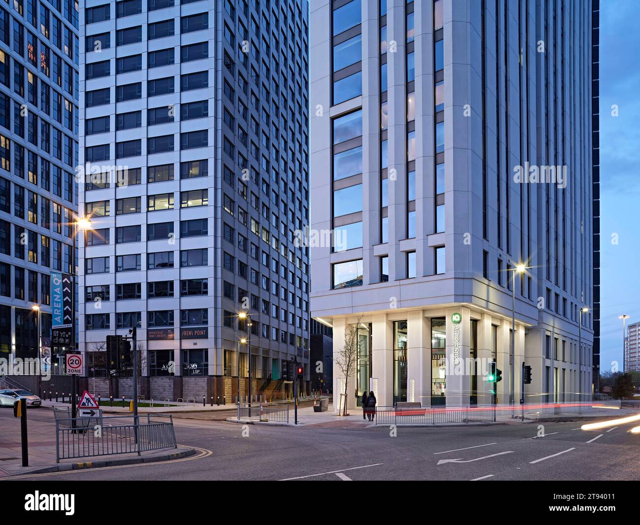 Entrance to skyscraper. Altus House, Leeds, United Kingdom. Architect ...