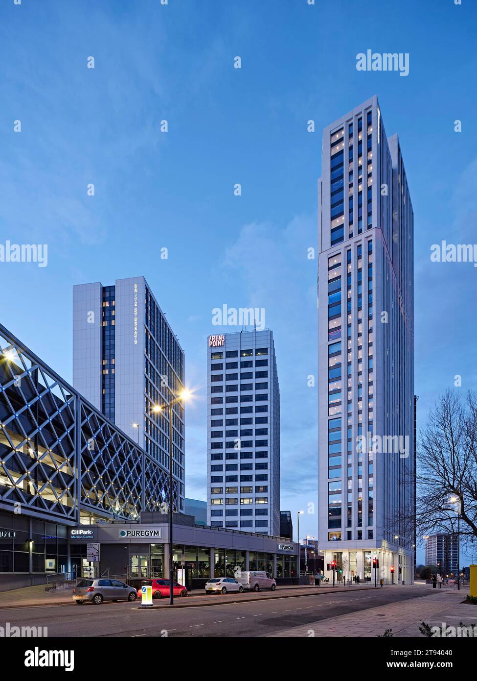 New student accommodation in context at dusk. Altus House, Leeds ...