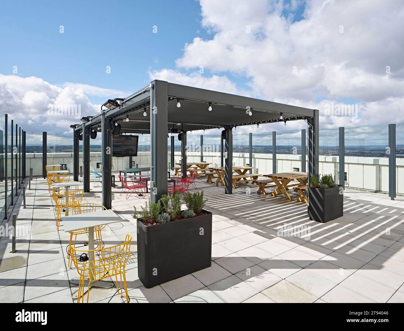 Roof terrace. Altus House, Leeds, United Kingdom. Architect: O'Connell ...