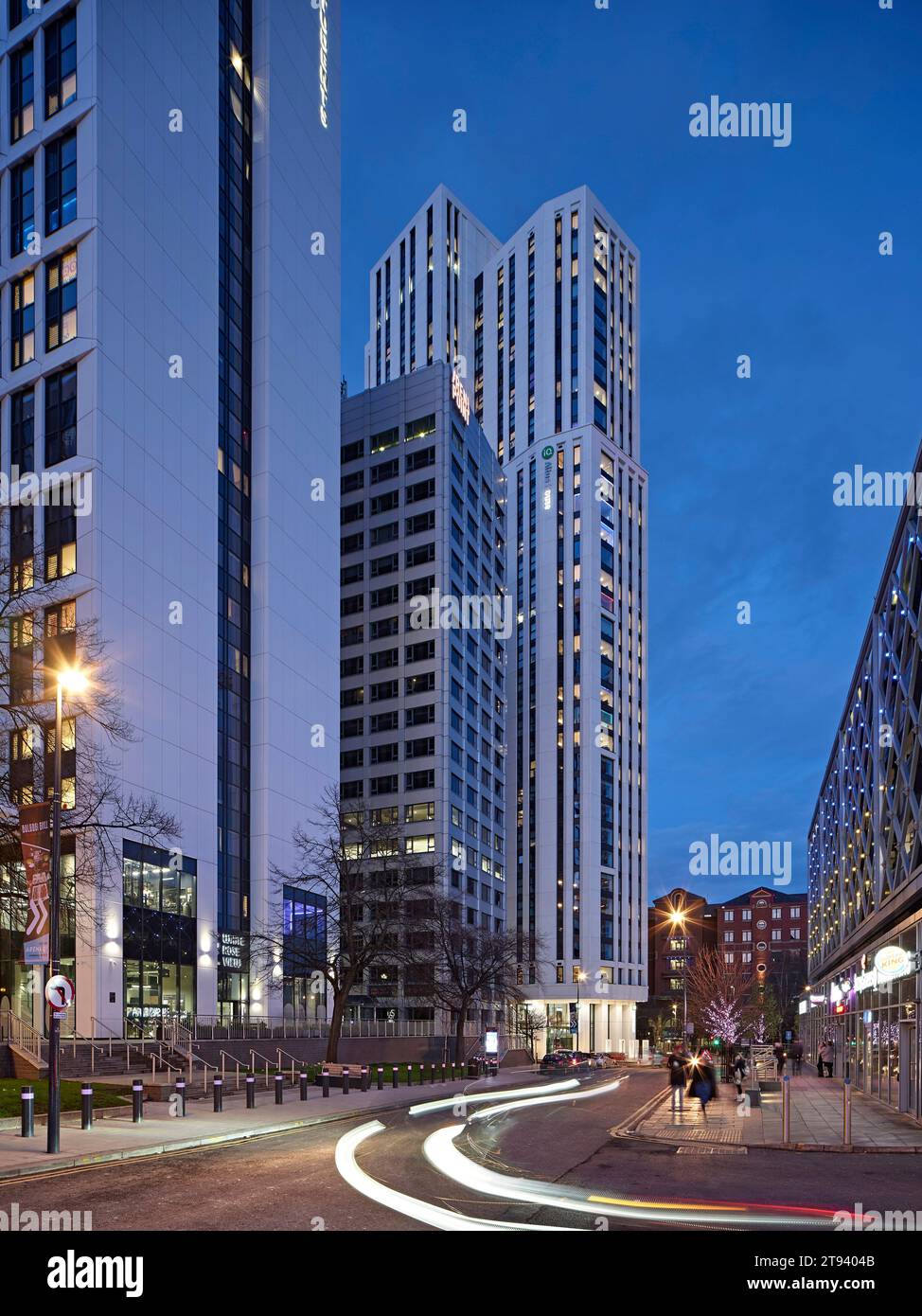 New student accommodation in context at dusk. Altus House, Leeds ...