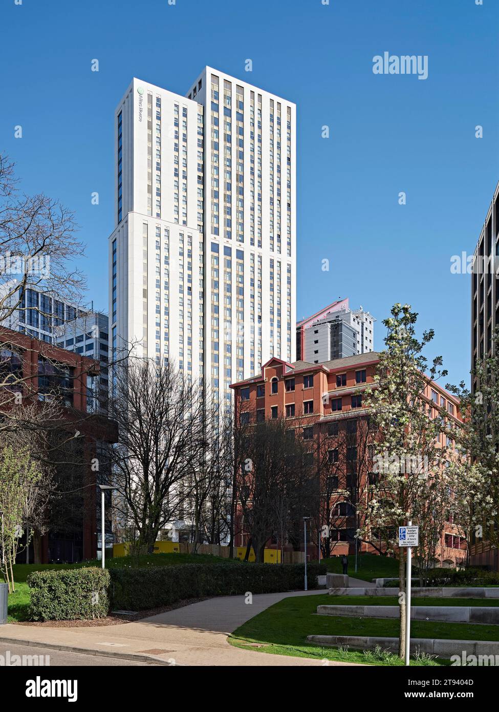 High-rise seen from nearby green. Altus House, Leeds, United Kingdom ...