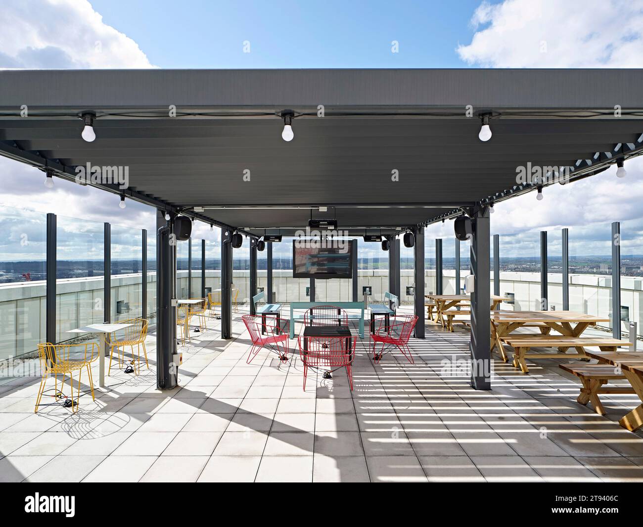 Roof terrace. Altus House, Leeds, United Kingdom. Architect: O'Connell ...