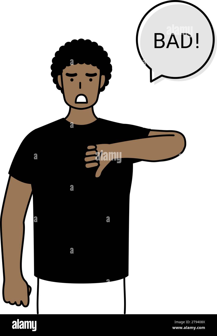 BAD gesture, young black man with thumbs down, Vector Illustration ...
