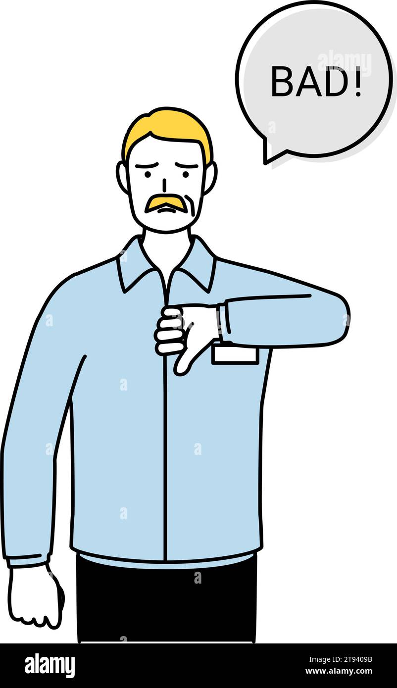 BAD gesture, senior white man with thumbs down, Vector Illustration ...
