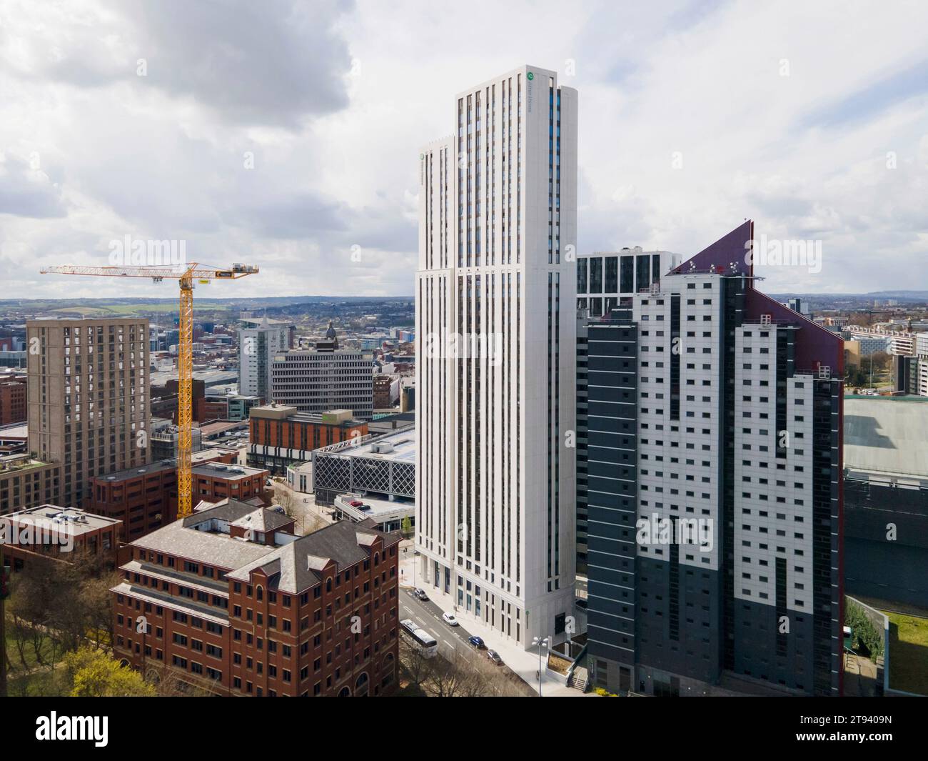 Bird's eye view of city and high-rises. Altus House, Leeds, United ...