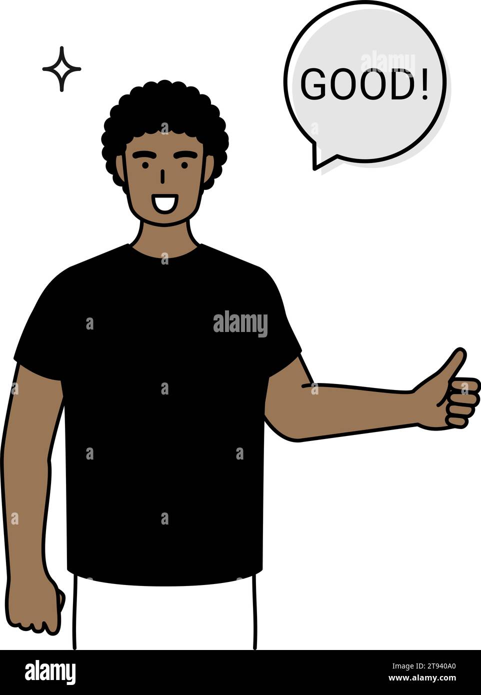 Gesture of GOOD, young black man giving thumbs up, Vector Illustration ...