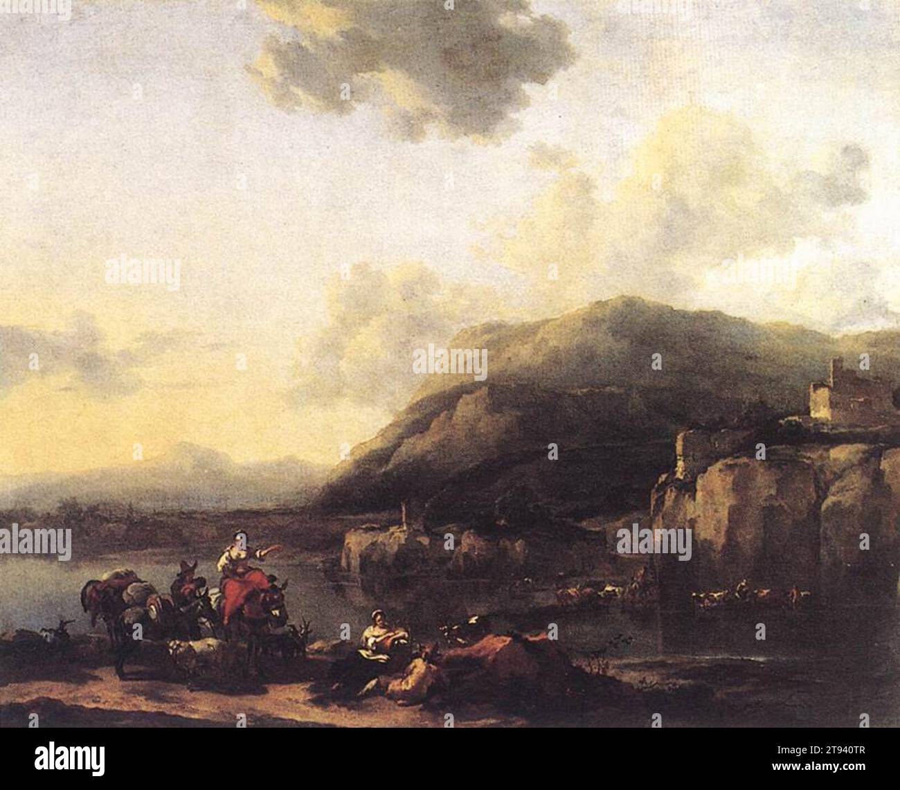 Muleteer by a Ford c. 1660 by Nicolaes (Claesz.) Berchem Stock Photo ...