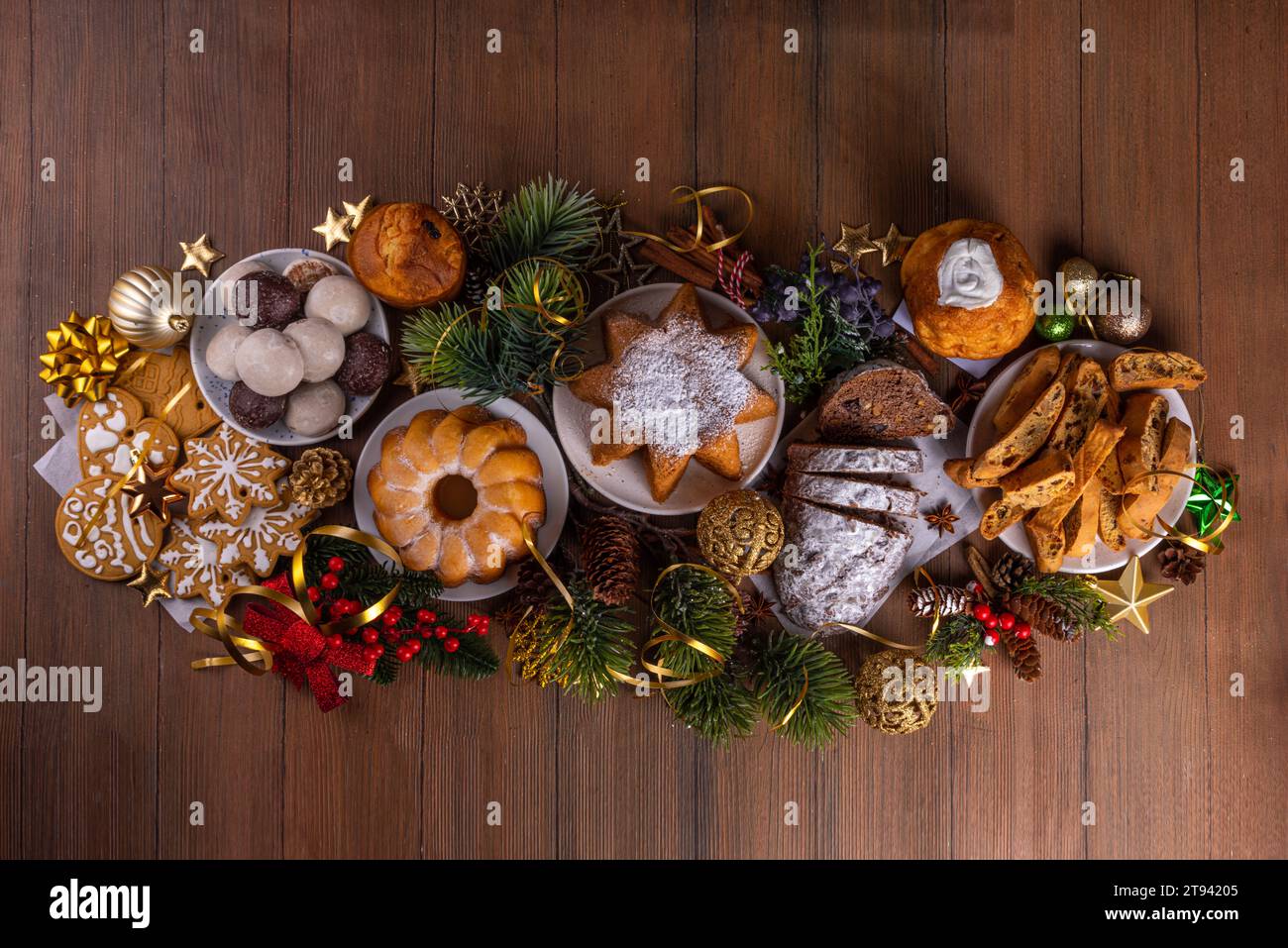 Variety Christmas traditional dessert, cookies, baked pastries, sweets ...