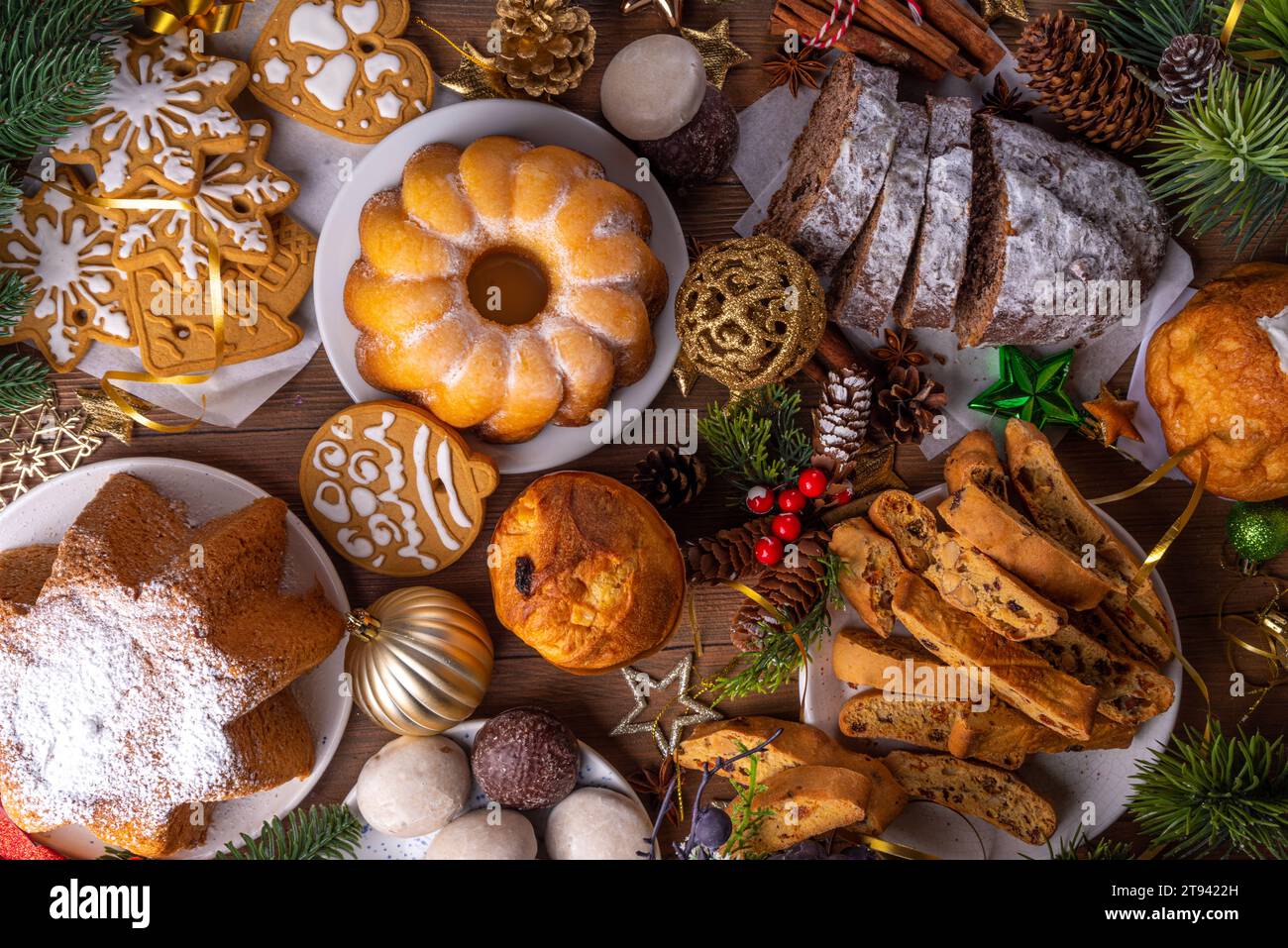Variety Christmas traditional dessert, cookies, baked pastries, sweets ...