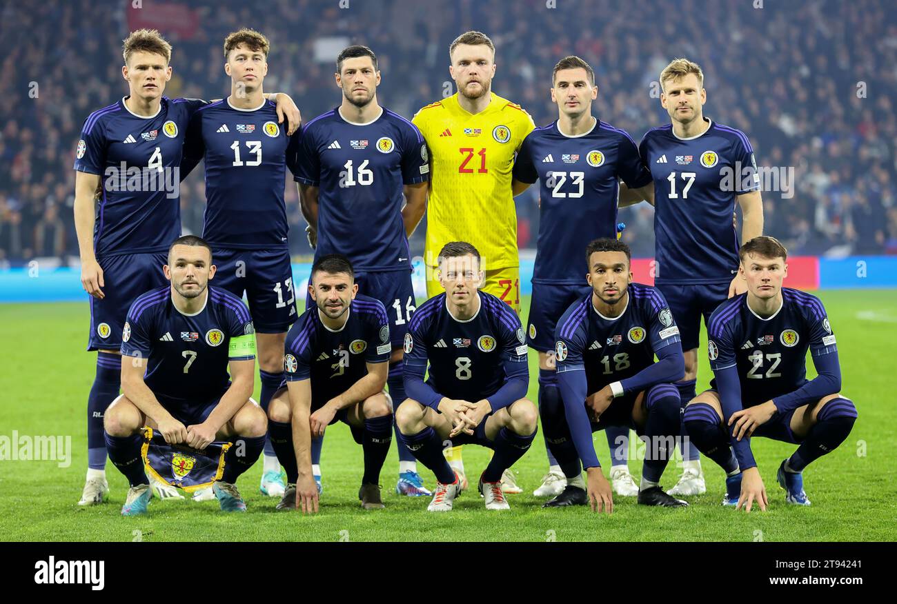 Scotland players, back row, from left, Scott McTominay, Jack Hendry ...
