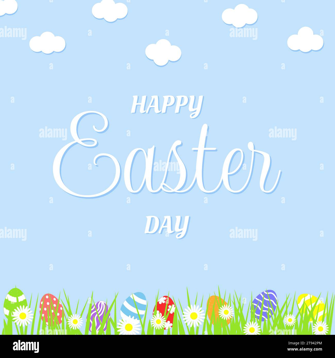 Vector illustration. Happy Easter design for greeting cards, posters, holiday covers. Blue ...
