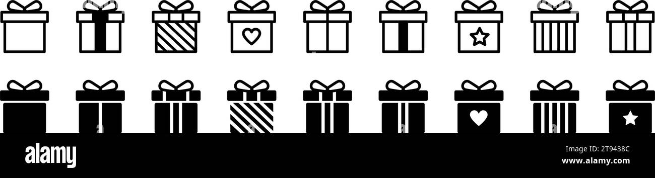 Gift box icon set. Gift box signs Line and silhouette style. Vector ...