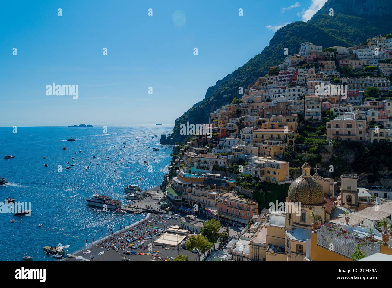 Panoramic aerial view of beautiful town of Positano a famous tourist ...