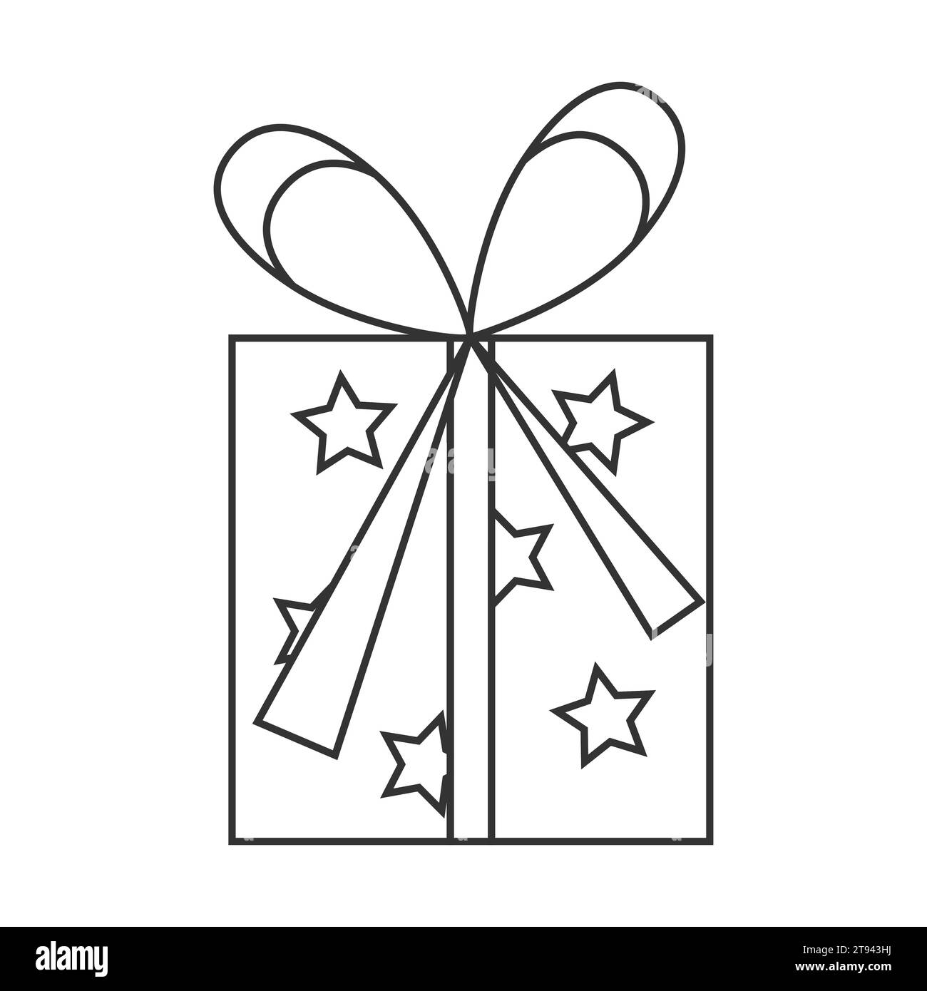 Vector black and white illustration. A gift box with stars Stock Vector ...