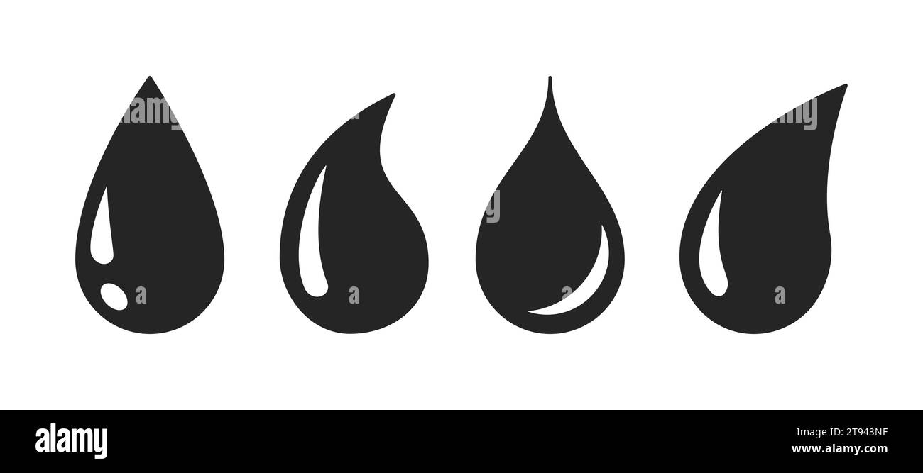 Vector black set of water drop icons. Flat drop logo shapes Stock ...