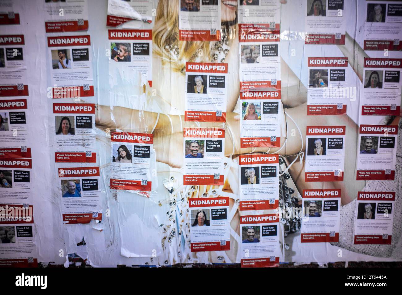Kidnapped flyers are seen posted on a wall in the Chelsea neighborhood ...