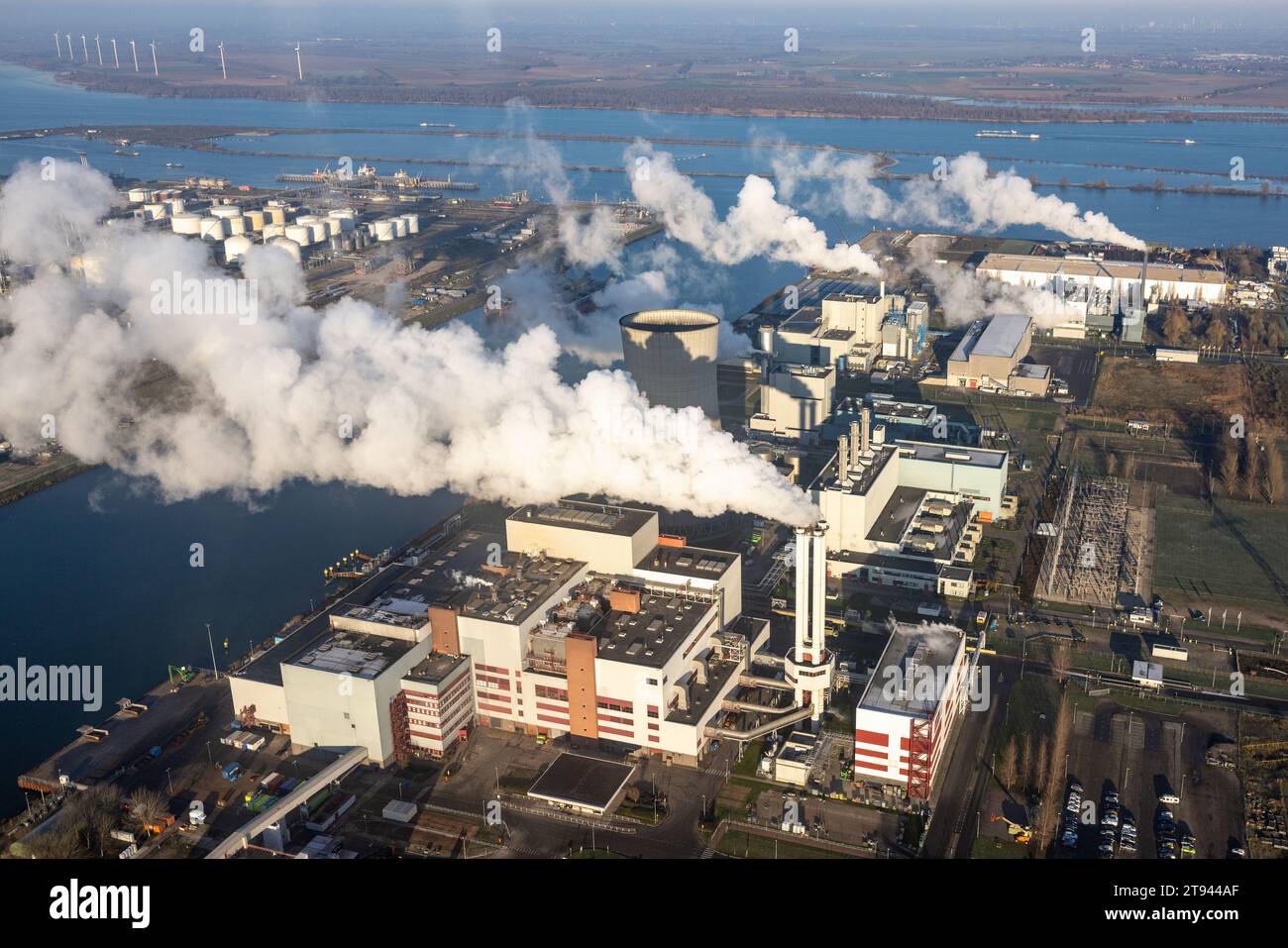 Aerial view energy power plant industrial area Moerdijk, The ...