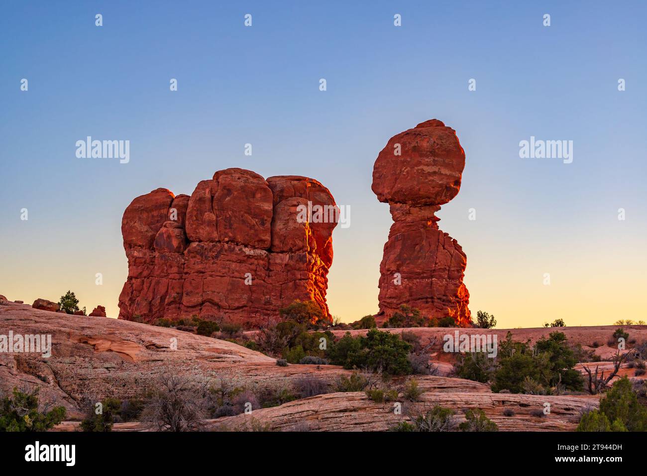 Sunset at Balanced Rock Arches National Park Moab Utah Stock Photo - Alamy