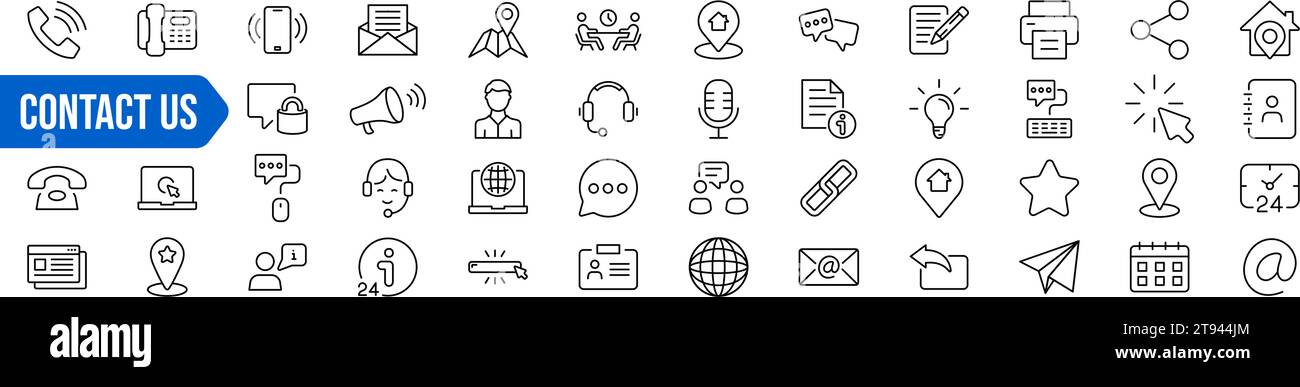 Contact us icon set. Linear style. Vector illustration Stock Vector ...