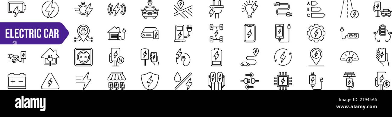 Electric car icons set. Charging signs set. Linear style. Vector ...