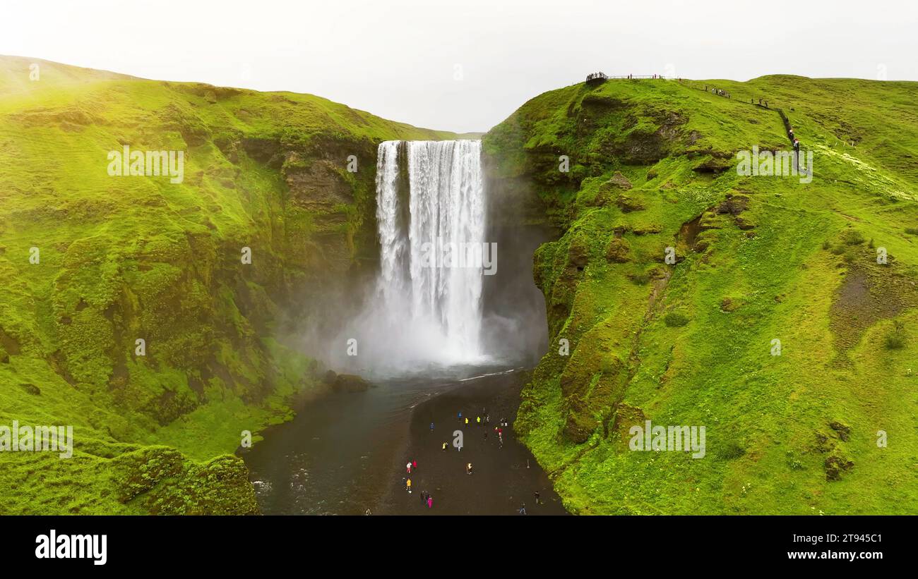 4K aerial video of Skogafoss waterfall. South Iceland. Epic Drone Stock ...