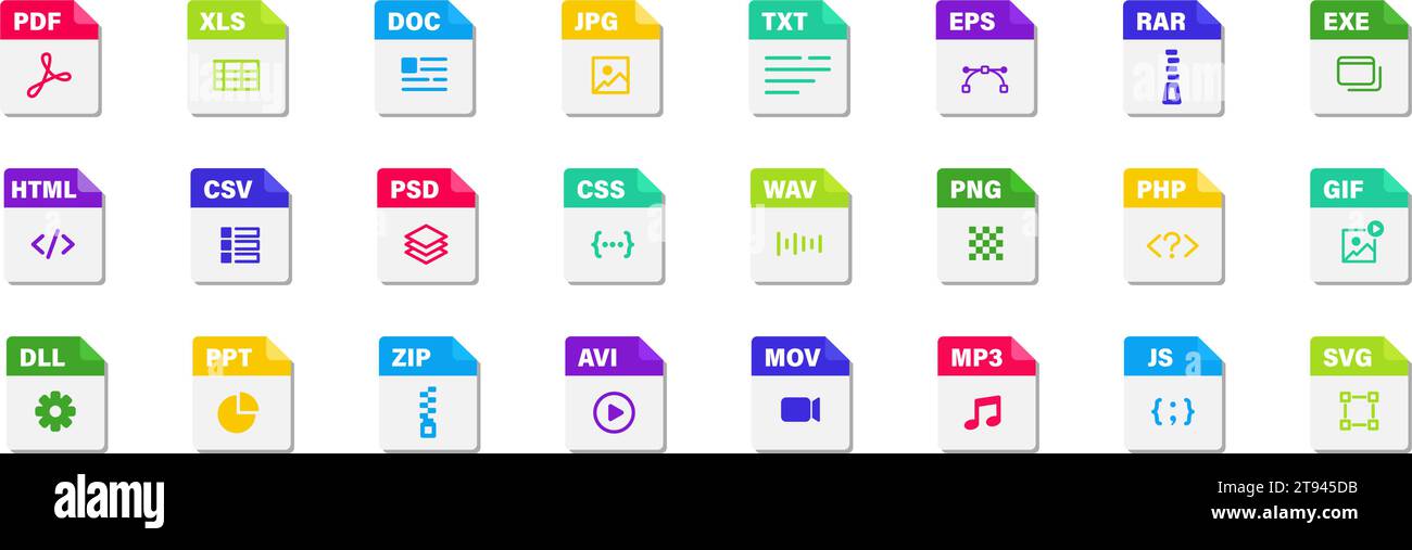 File format flat icon set. Web file labels icon set. Vector ...