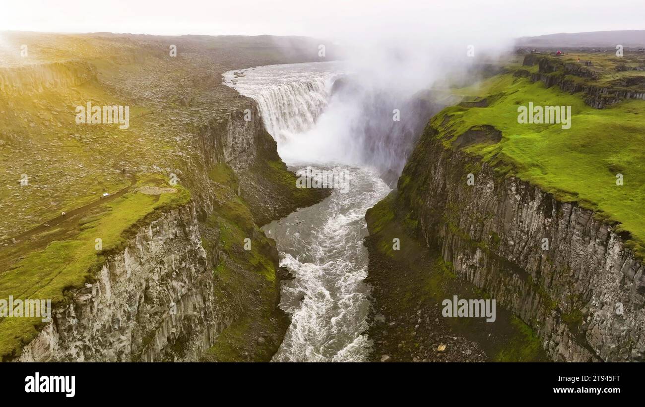 Aerial view of Famous Waterfall Dettifoss The largest waterfall in ...