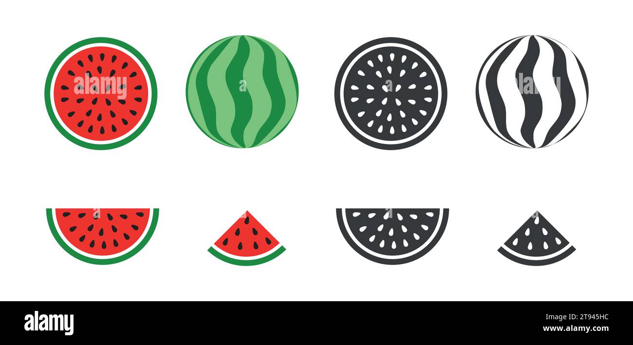 Fresh and juicy whole watermelons and slices. Vector illustration Stock ...