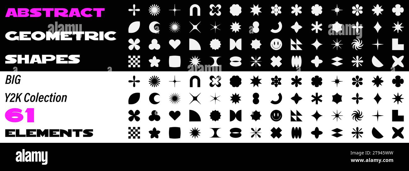 Abstract geometric shapes. Y2k elements collection. Silhouette and ...