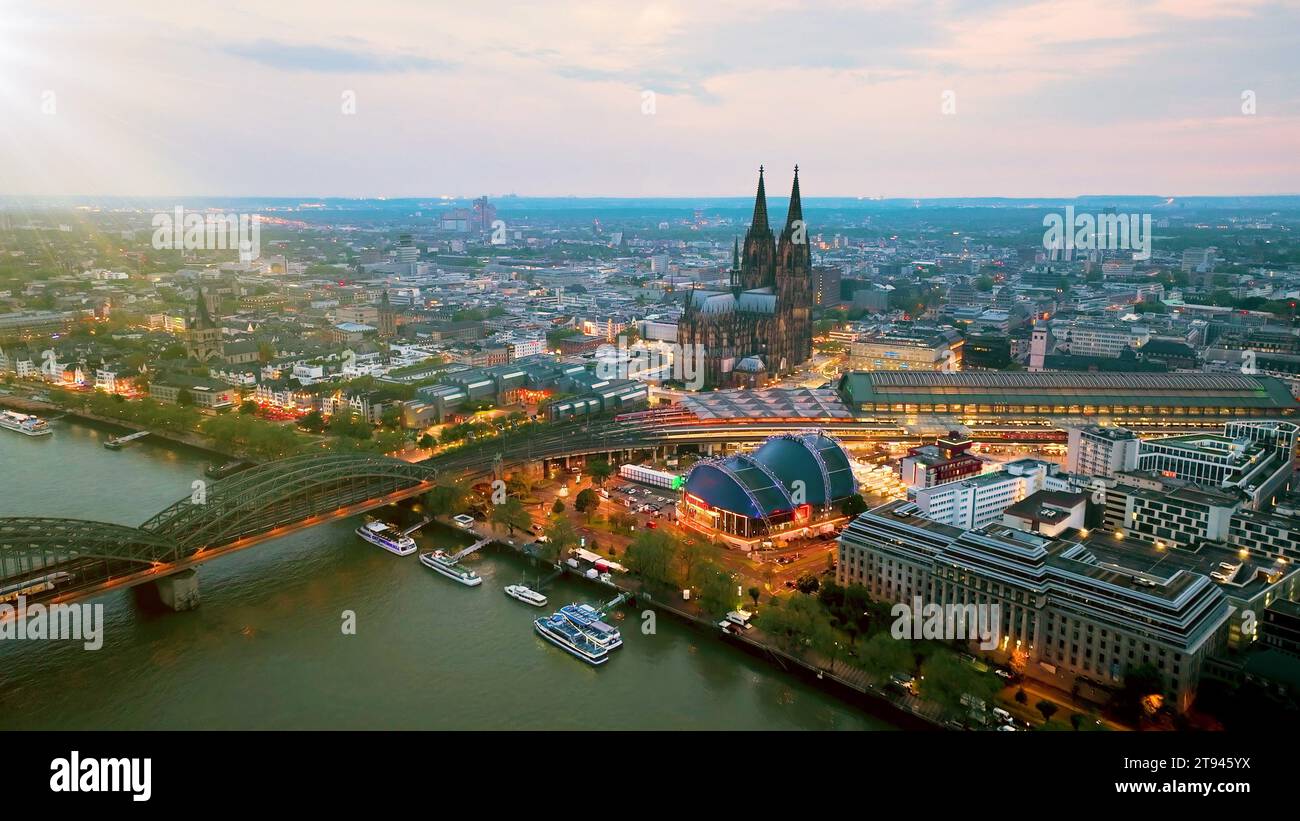 4k Aerial view of cityscape of Cologne, Germany, Europe. Cathedral ...