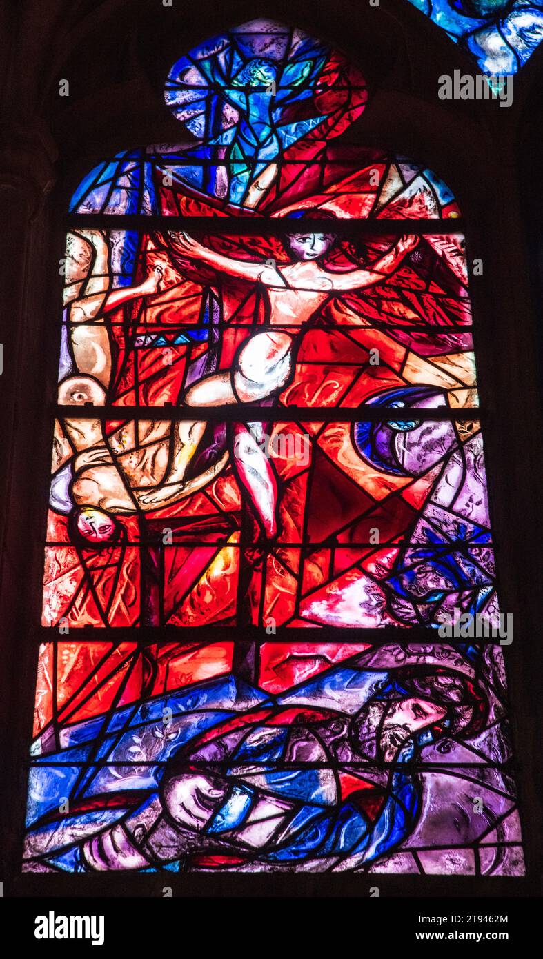 Metz, France - December 26, 2022: Marc Chagall stained glass window in ...