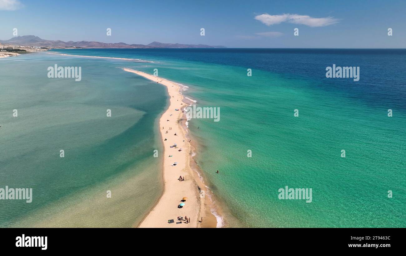 Aerial view of golden sand and crystal sea water on the Canary Stock ...