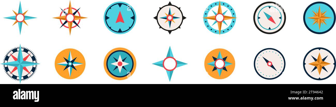 Compass icons set. Compass icon collection. Flat style Stock Vector ...
