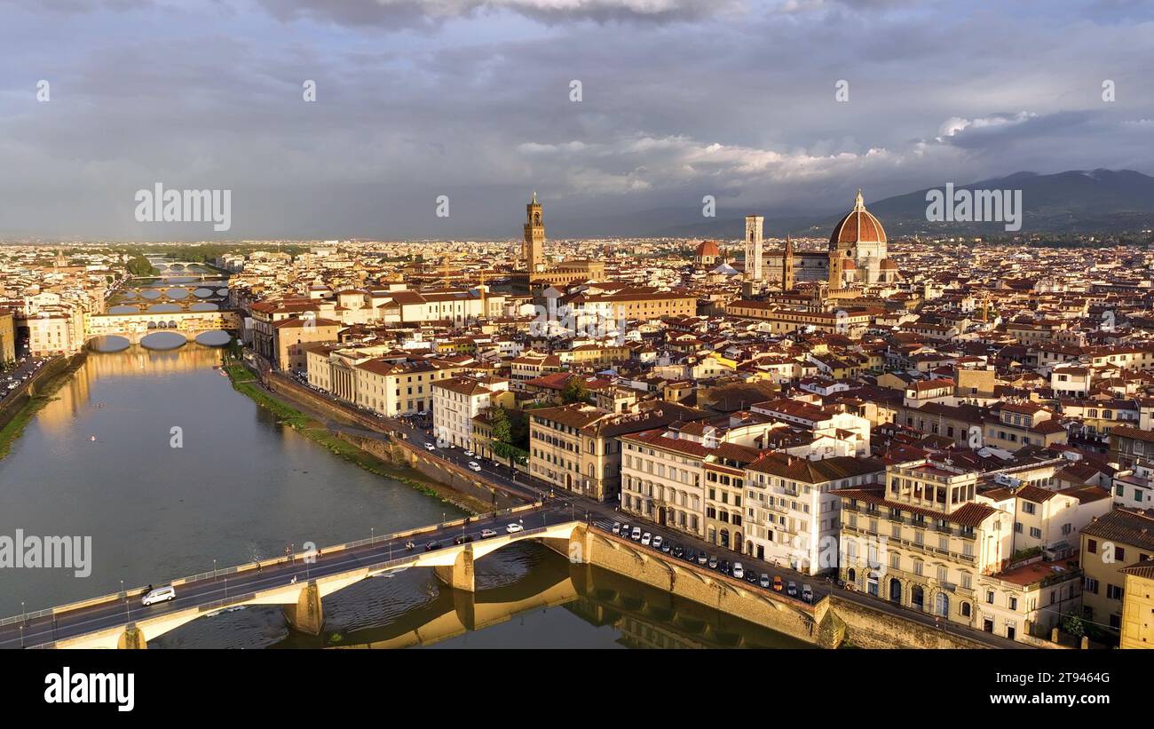 4k Aerial view of Florence, capital of Italy Tuscany region, Duomo ...