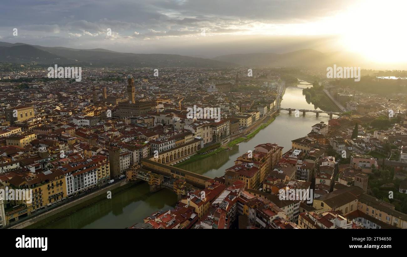 4k Aerial view of Florence, capital of Italy Tuscany region, Duomo ...