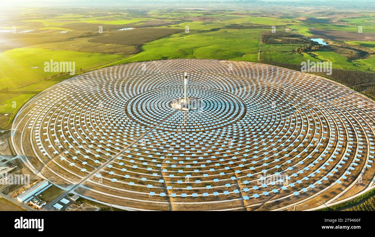 Aerial view of solar Plant in Seville, Spain. Renewable energy Stock ...