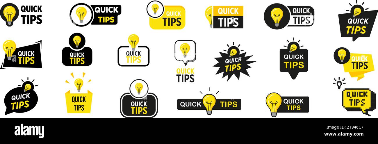 Quick tips sticker set. Quick tips badge with lamp Stock Vector Image ...