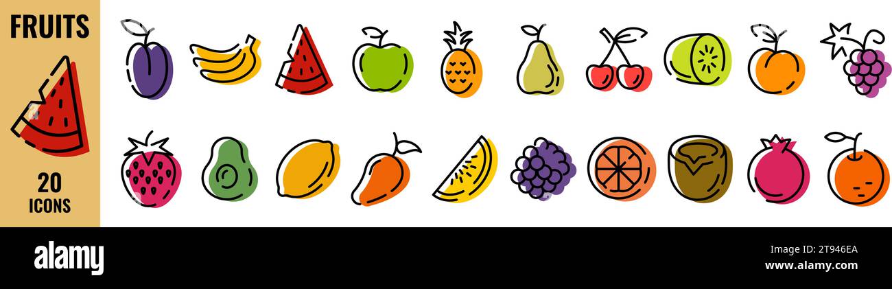 Fruits icon. Fruits icon set. Food symbol. Vector illustration Stock ...