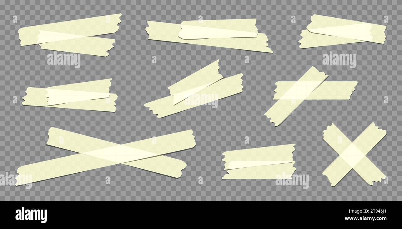 Yellow adhesive, sticky tape strips for text on gray background. Vector ...