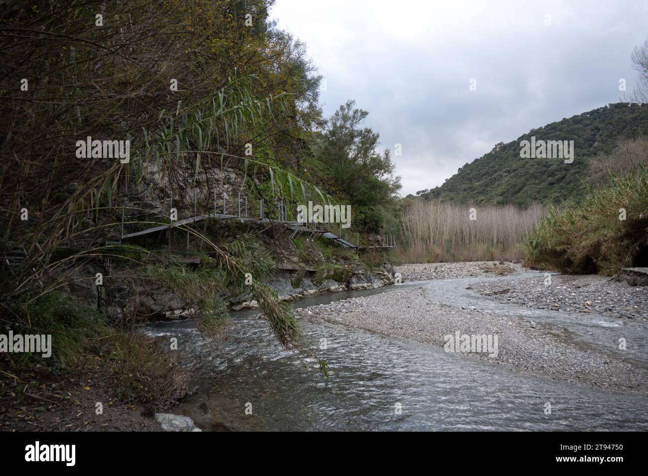 A metal pathway built alongside a cliff from the Pasarelas del Rio ...