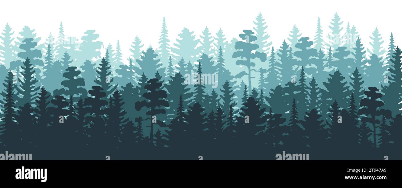 Green woods nature horizontal seamless pattern. Vector conifer trees ...